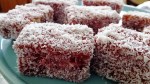“Gateau Carre Rouge” – Red Lamington Cake – Brinda Bungaroo
