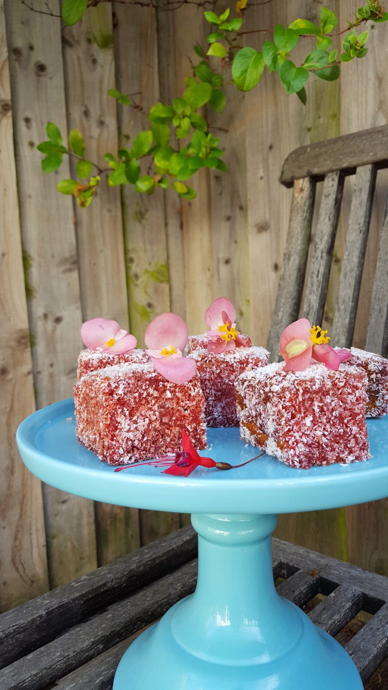 “Gateau Carre Rouge” – Red Lamington Cake – Brinda Bungaroo