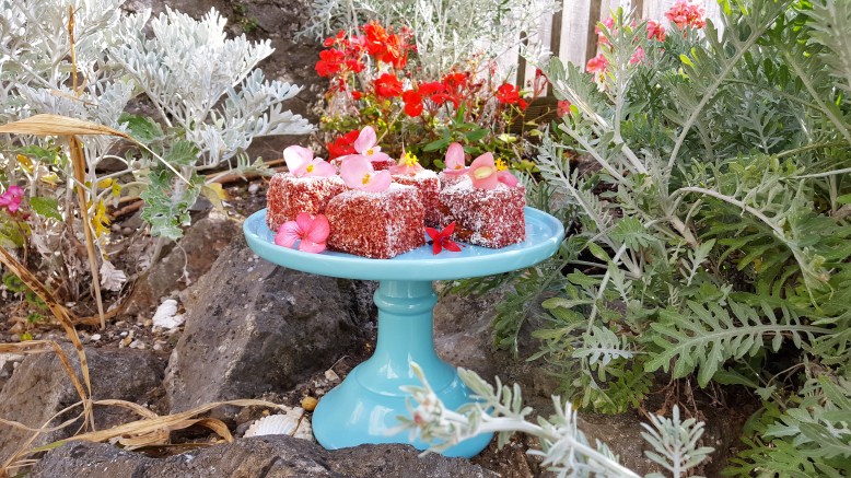 “Gateau Carre Rouge” – Red Lamington Cake – Brinda Bungaroo